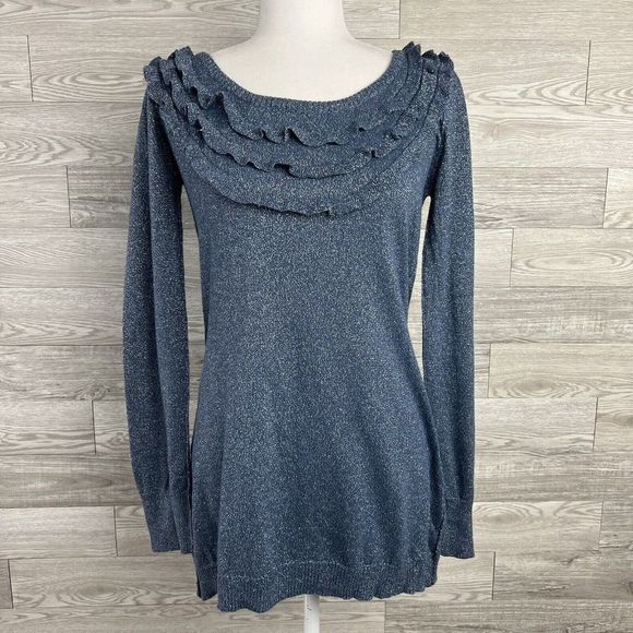 Andersen And Lauth | Sweaters | Anthropologieandersen And Lauth Ruffle Neck Sweater Blue ...
